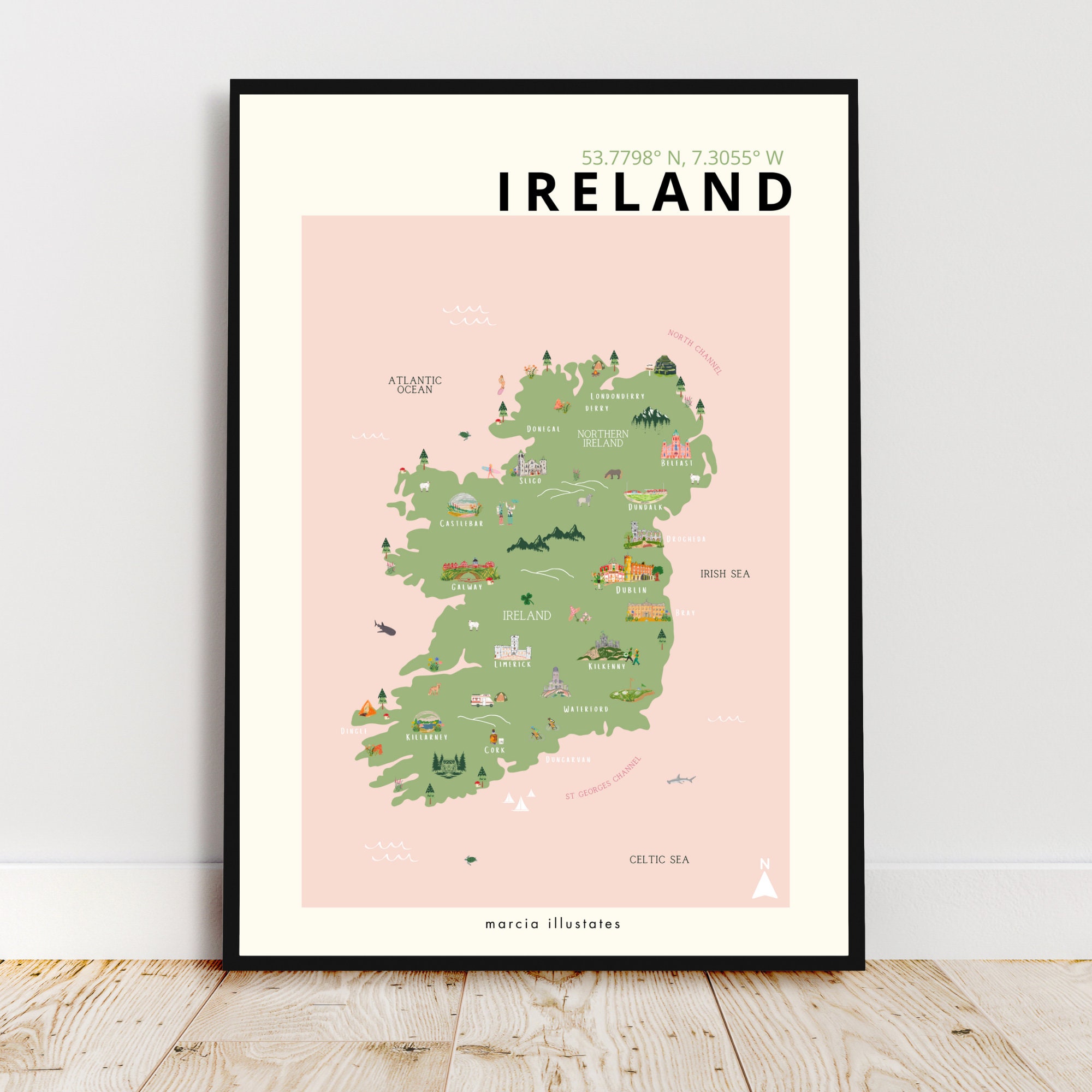 Ireland Illustrated Map A4 Ireland Map Ireland Print - Etsy Ireland