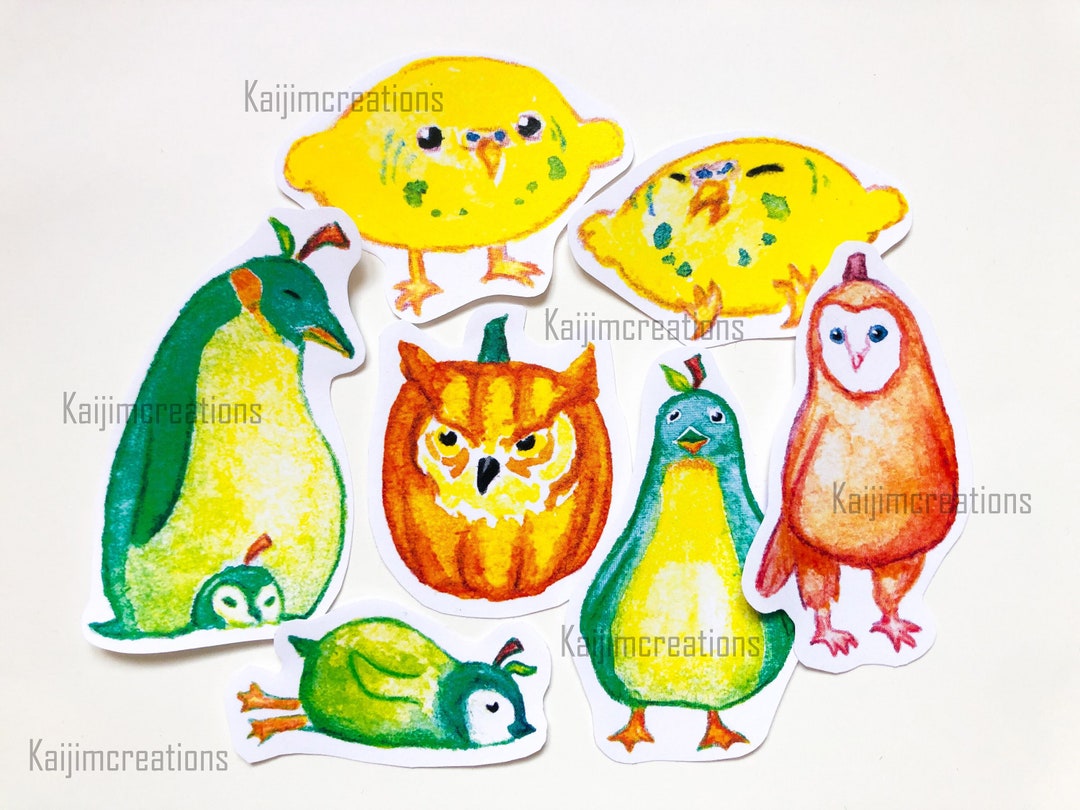 Fruit & Vegetable Bird Stickers [lemon Budgies, Pear Penguins, Pumpkin ...