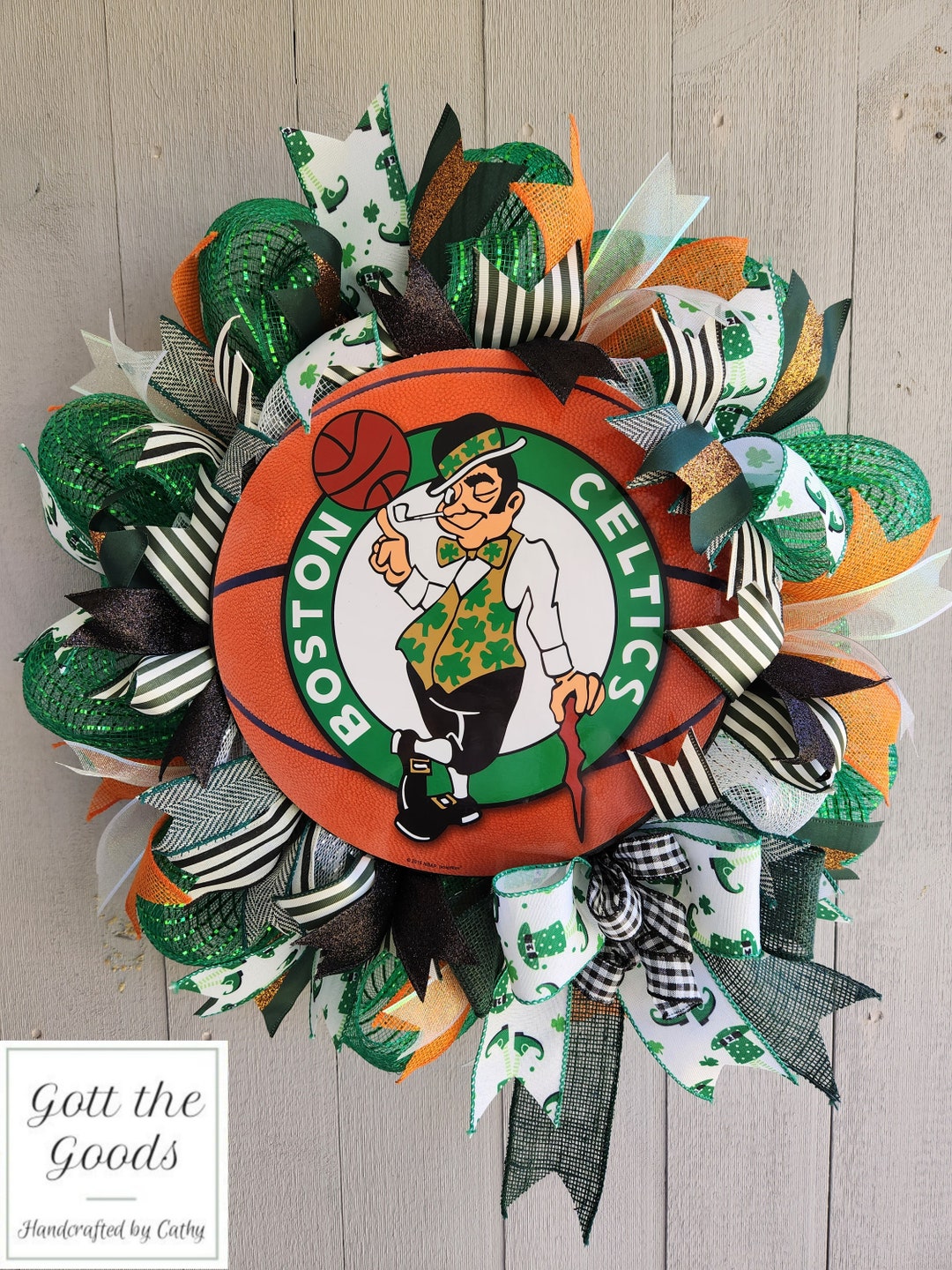 Boston Celtics Wreath, NBA Decor, Lucky the Leprechaun Wreath, Boston ...