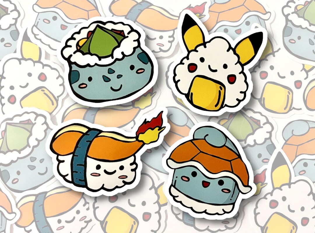 Pokémon SUSHI Cute Kawaii Sticker Set | Pikachu, Bulbasaur, Squirtle ...