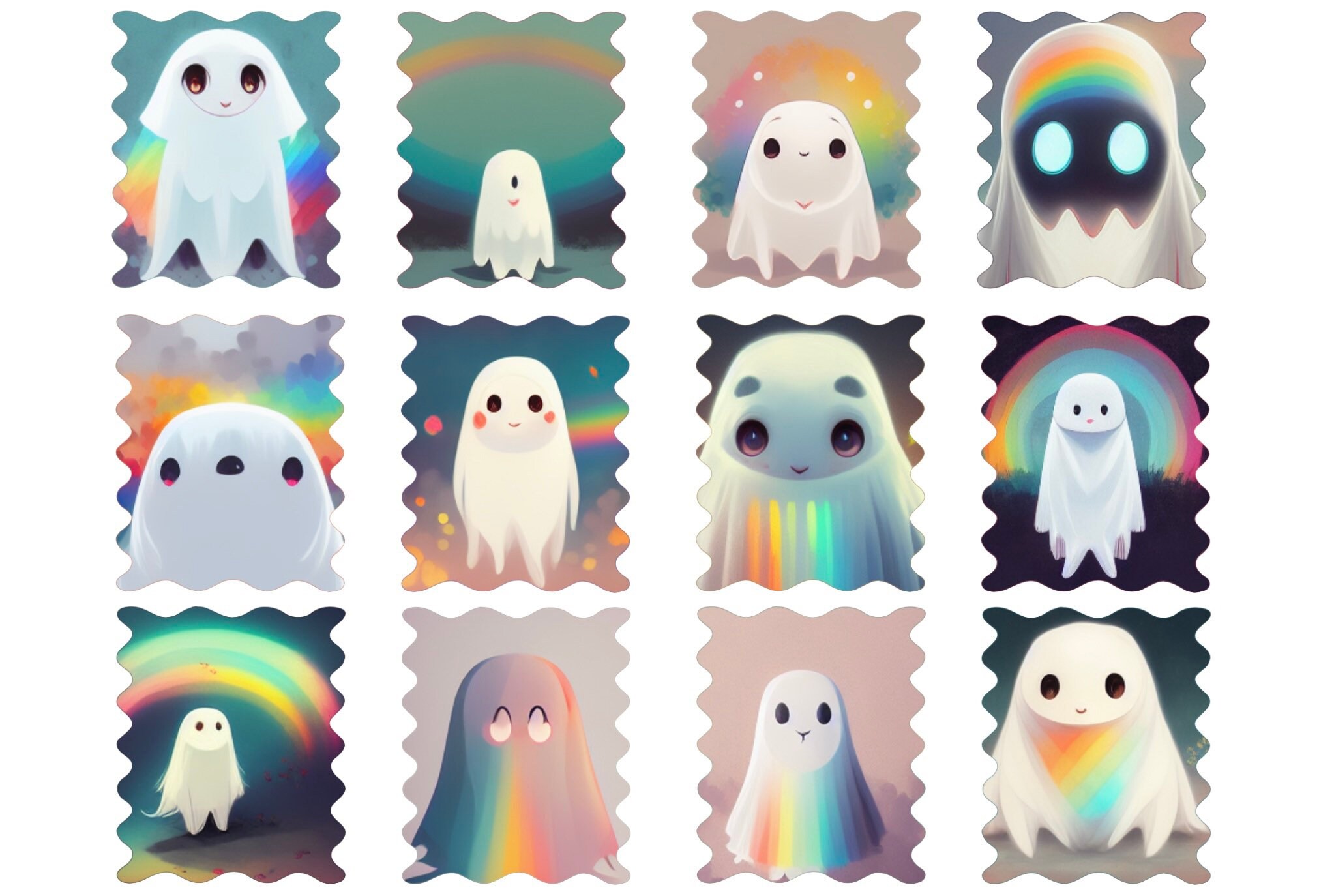 Pastel Rainbow Ghost Stamp Collection Set of 24 Stickers - Etsy