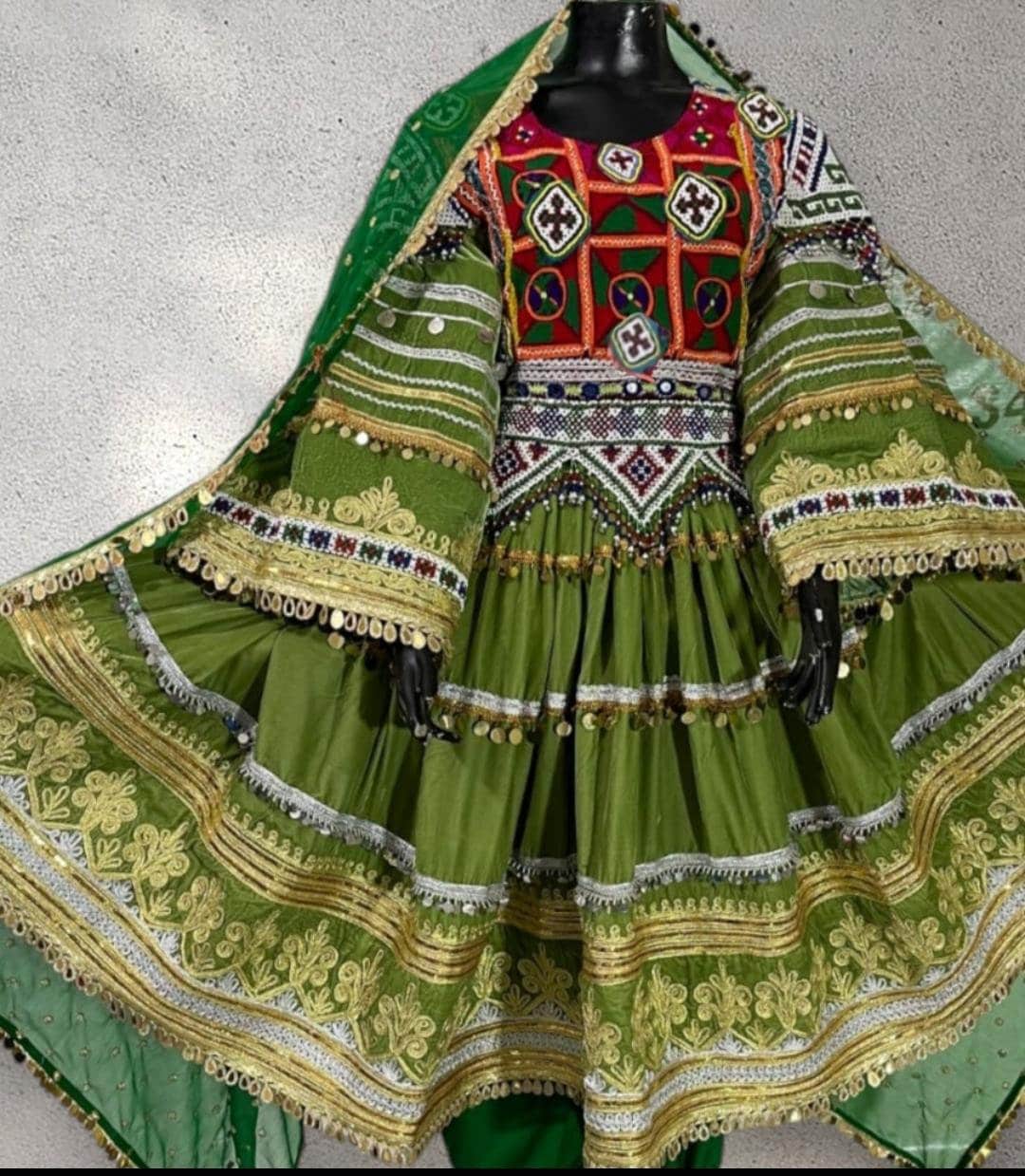 Afghan Dress Kuchi Green Ghand Bridal Attan Afghani Vintage Design ...