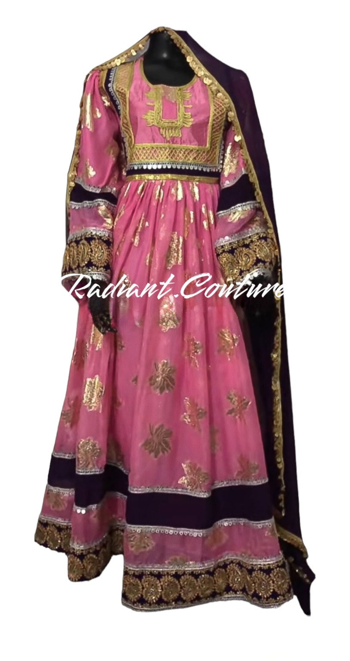 Afghan Dress Pink Traditional Modern Afghani Kuchi Maxi Shalwar Kameez ...