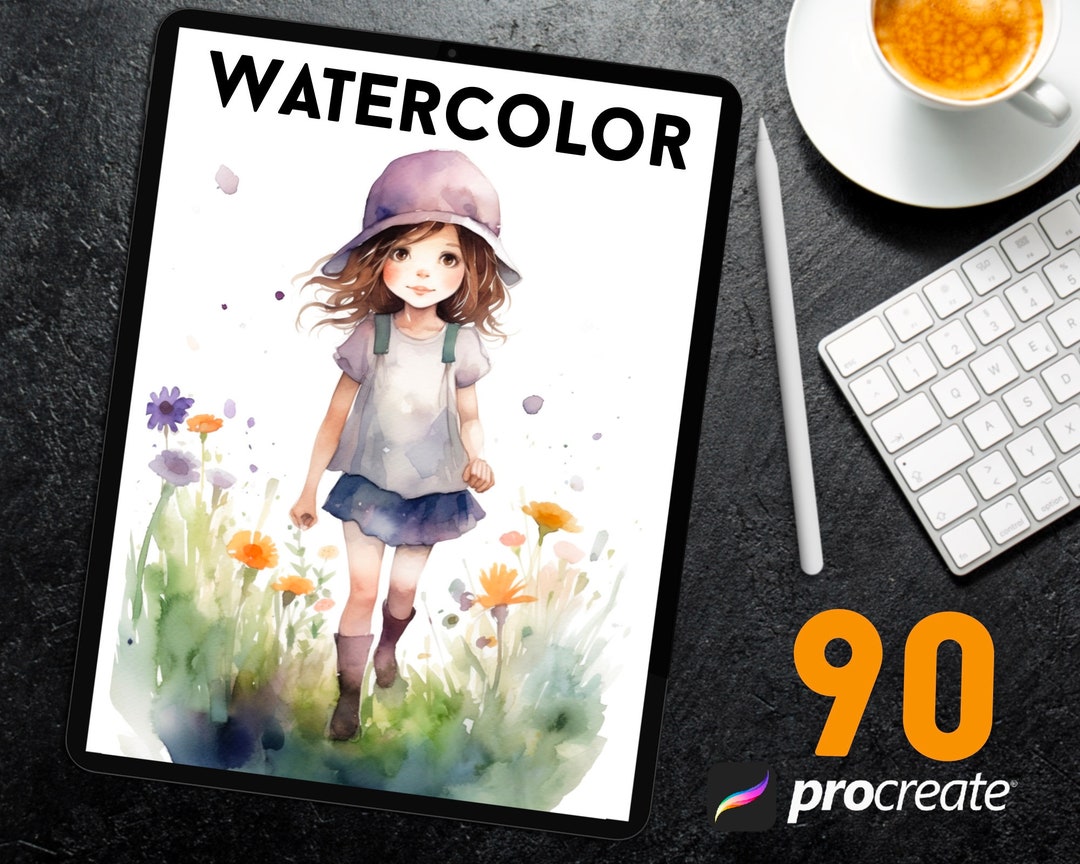 90 PROCREATE WATERCOLOR BRUSHES, 10 Procreate Watercolor Papers ...