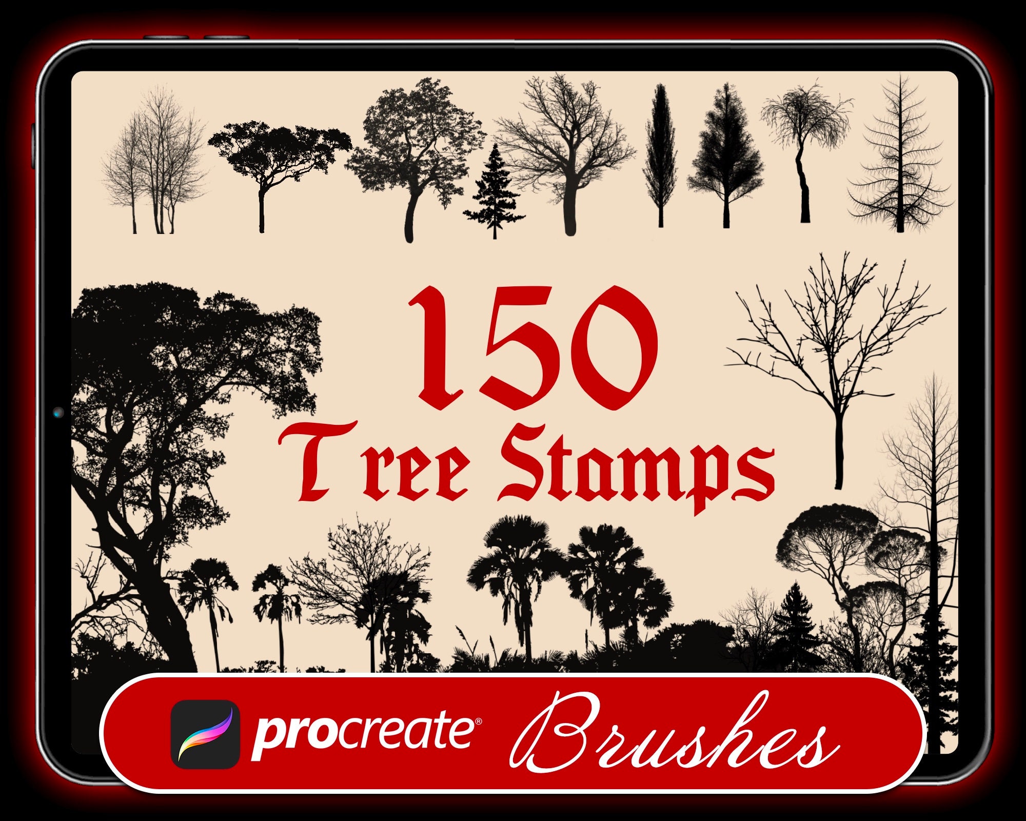 150 Procreate Tree Brushes,tree Silhouette Stamp Brush Set,procreate ...