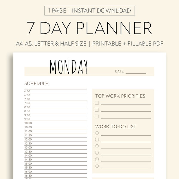 7 Day Planner - Etsy