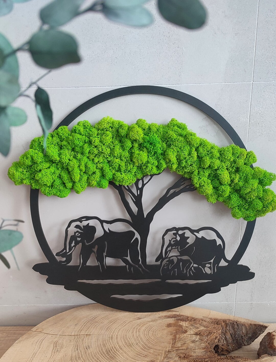 Tree of Happiness With Moss, Elephants, Wall Decor, Tree With Moss ...