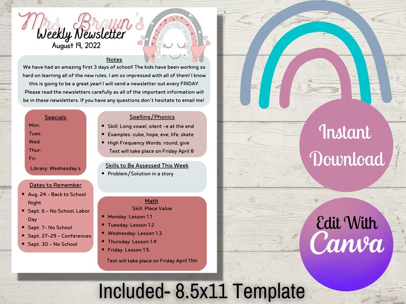 Editable Teacher Newsletter Rainbow BOHO Parent - Etsy