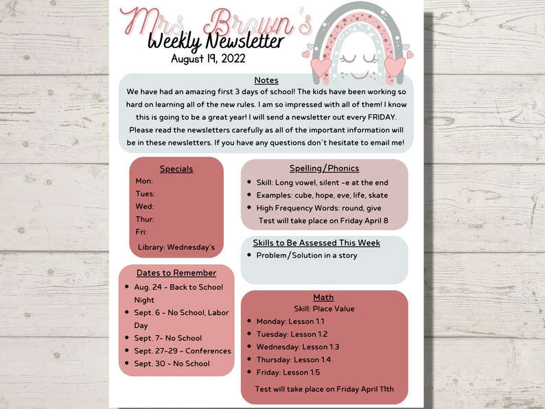 Editable Teacher Newsletter Rainbow BOHO Parent - Etsy