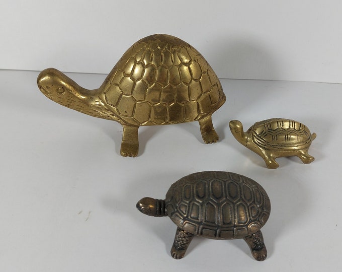Vintage Turtles Set of 3 - 2 Brass Turtles and 1 Pill Box With Hinges ...