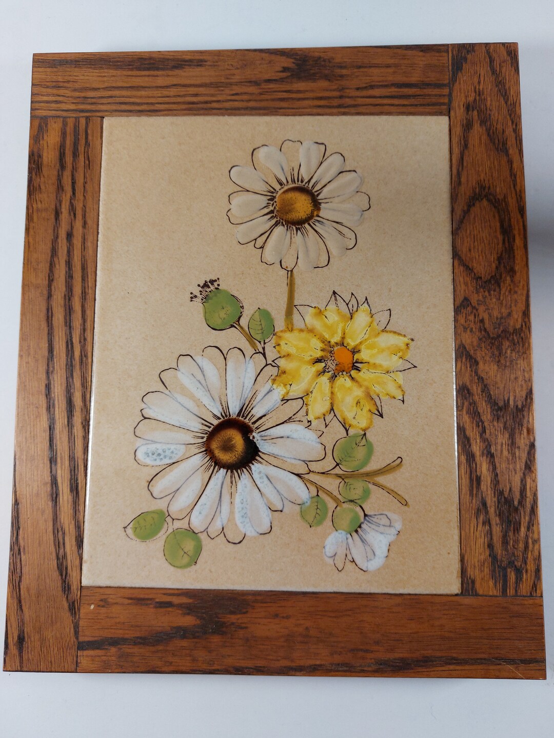 Vintage Framed Tile Decor Trivet - Wood Frame - Wall or Table Decor ...