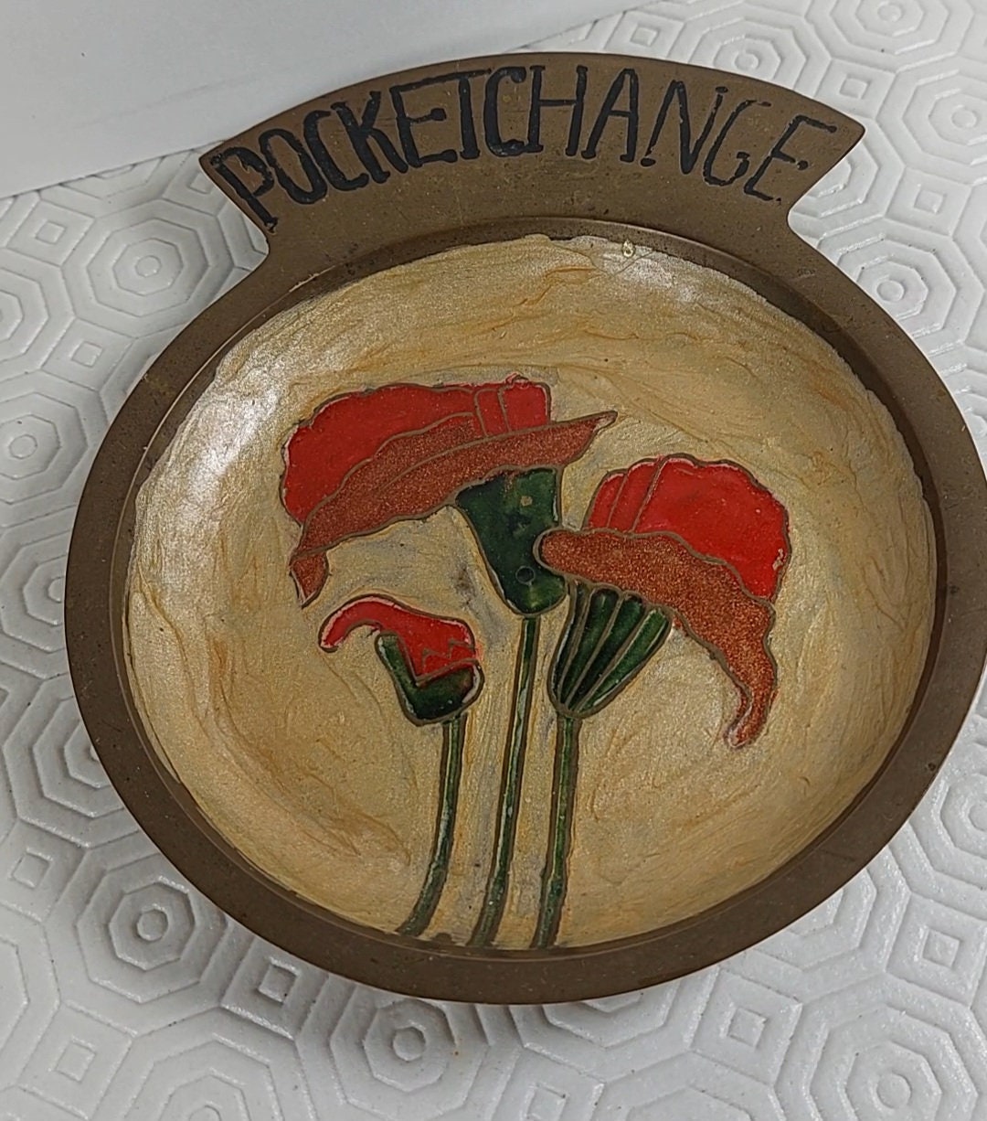 Vintage Brass Enamel Floral Dish for Coins / Change - Gold Enamel With ...