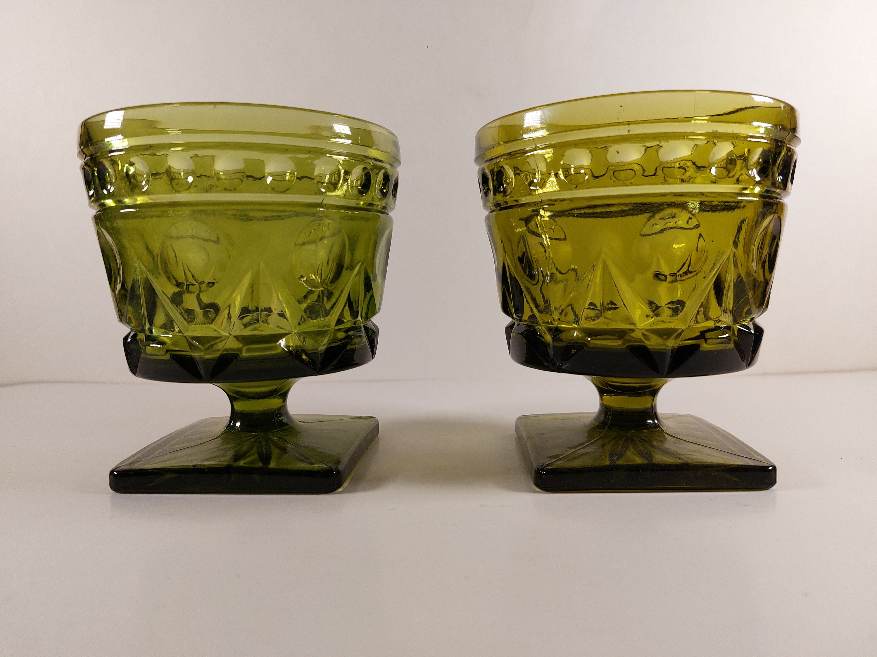 Vintage Olive Green Depression Glass Ice Cream Footed Bowl Set of 2 - Etsy