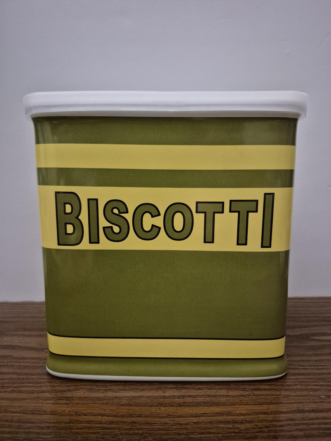 Vintage Biscotti Cookie Jar / Storage Container- Green & Yellow / Lime ...