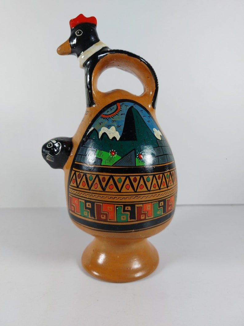 Vintage Cusco Peru Clay Pottery Pitcher Inca Jaguar Pitcher Gift Idea ...