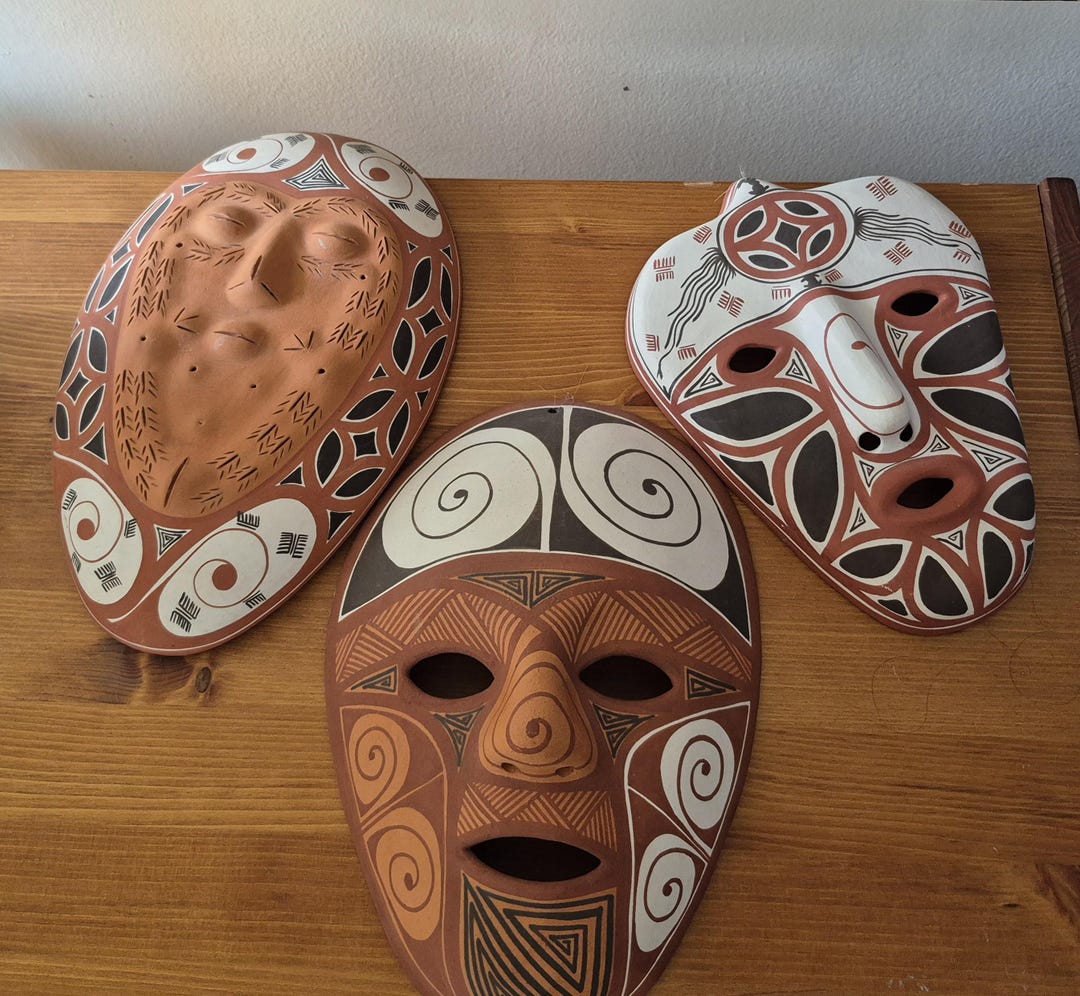 Vintage Venezuela Masks Clay Pottery - Hand Crafted- Gift Idea or ...