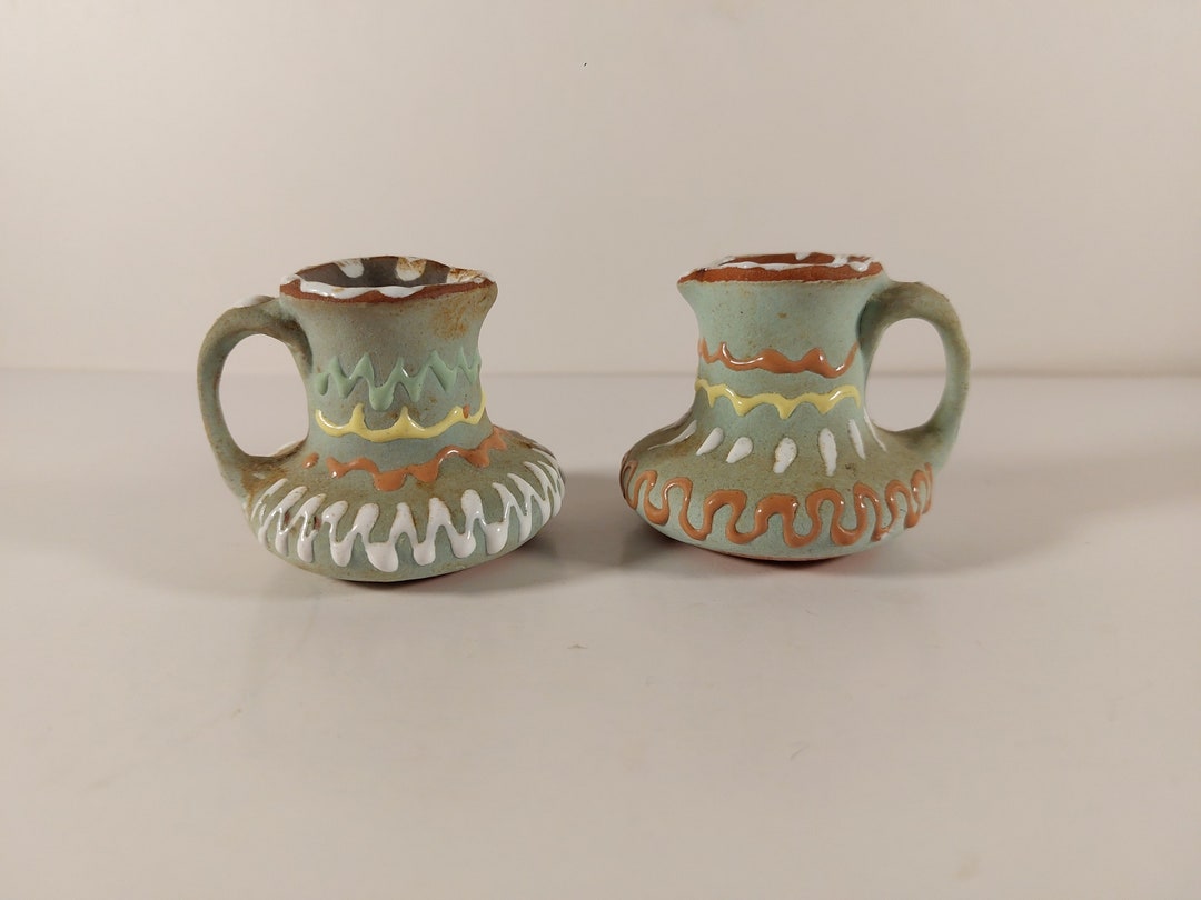 Mexican Pottery Set - Miniature Pottery / Candlestick Holders ...