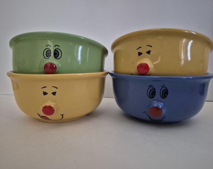 Vintage Smiley Face Bowls 3D Nose- Set of 4 - Green, Yellow, and Blue ...
