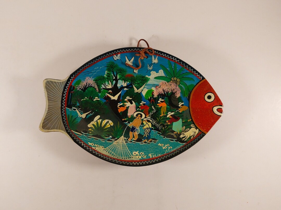 Fish Shaped Terracotta Mexican Village Plate Mexico Folk Art Pottery ...