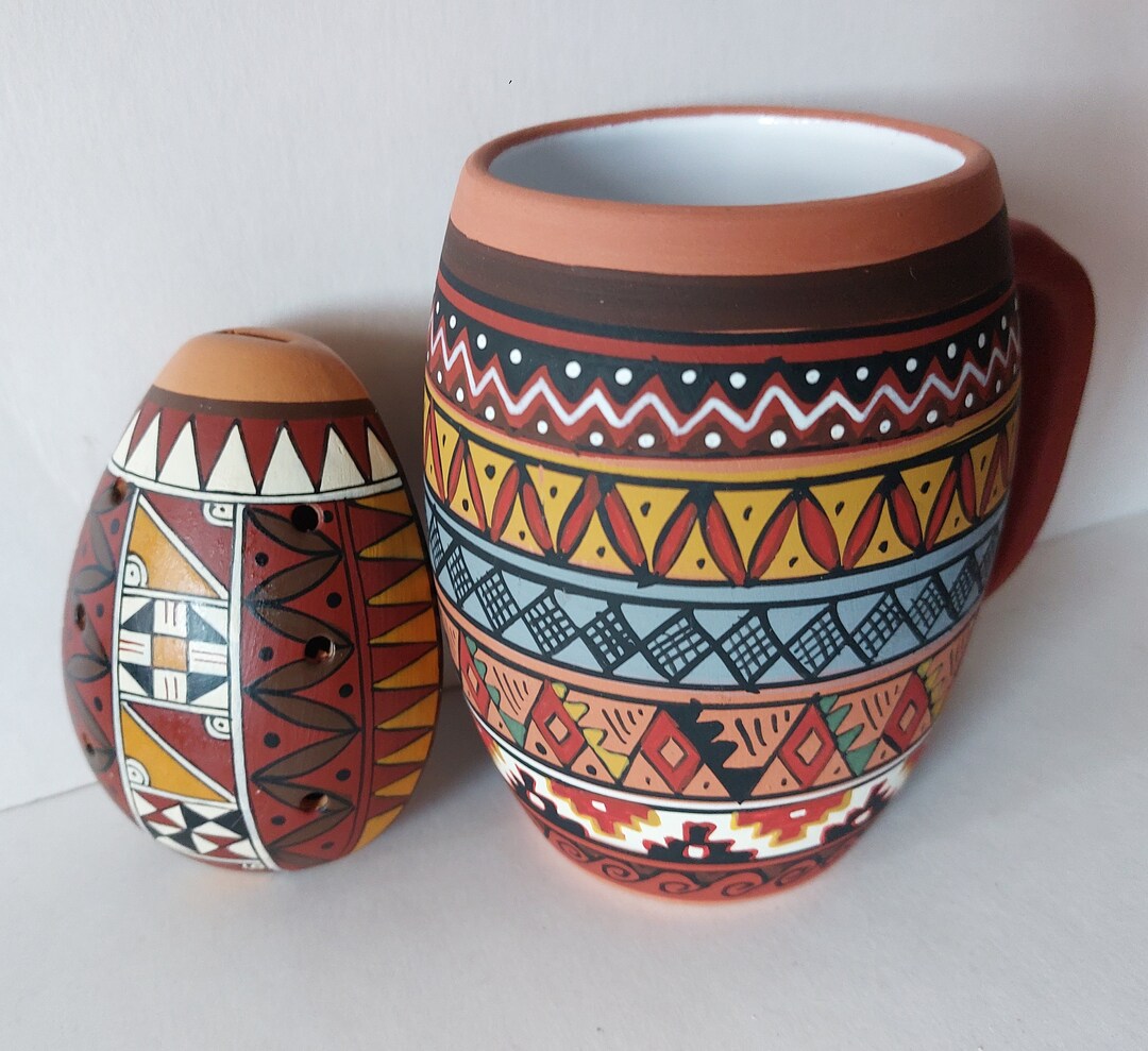 Peruvian Clay Folk Art Pottery Terracotta Set Hand Painted Mug ...