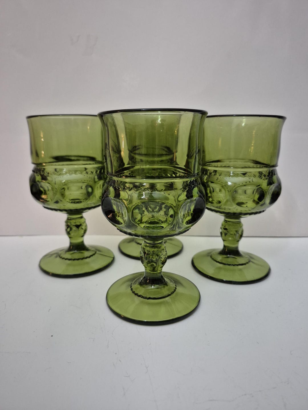 Vintage Large Wine Glasses - Indiana Glass - Green - King's Crown ...