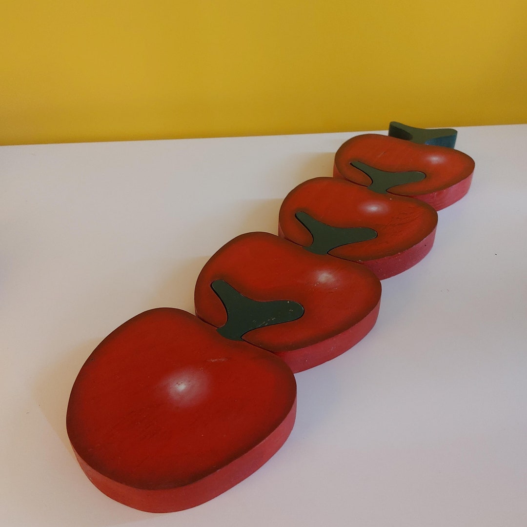 Bright Red Apple Wood Wall Decor - Attachable / Detachable Apples ...