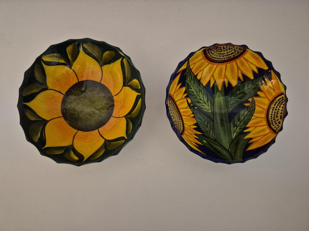 Sunflower Themed Salsa Bowls Set of 2 - in Bright Colors - 5 1/4" & 5 3 ...