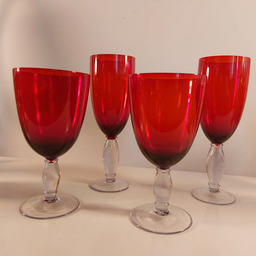 Vintage Large Goblets / Wine Glasses - Set of 4 in 2 Sizes - Stemmed ...