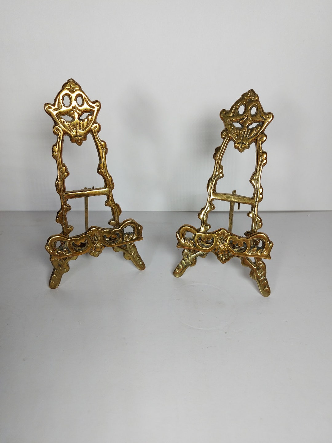 Vintage Brass Plate Stand / Picture Stand / Art Stand / Mini Easel Gold ...