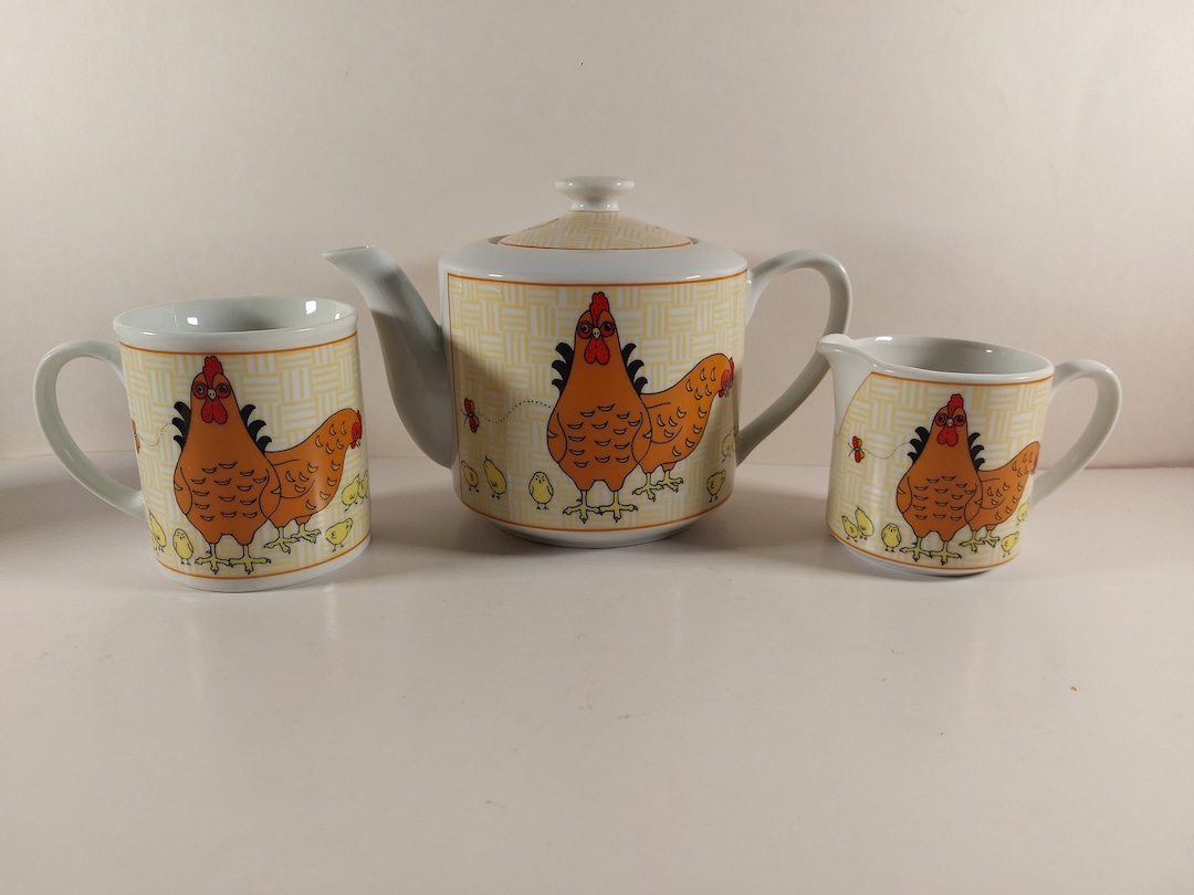 Teapot, Creamer, and Mug Set - Cameron Japan - Rooster, Chicken, Baby ...