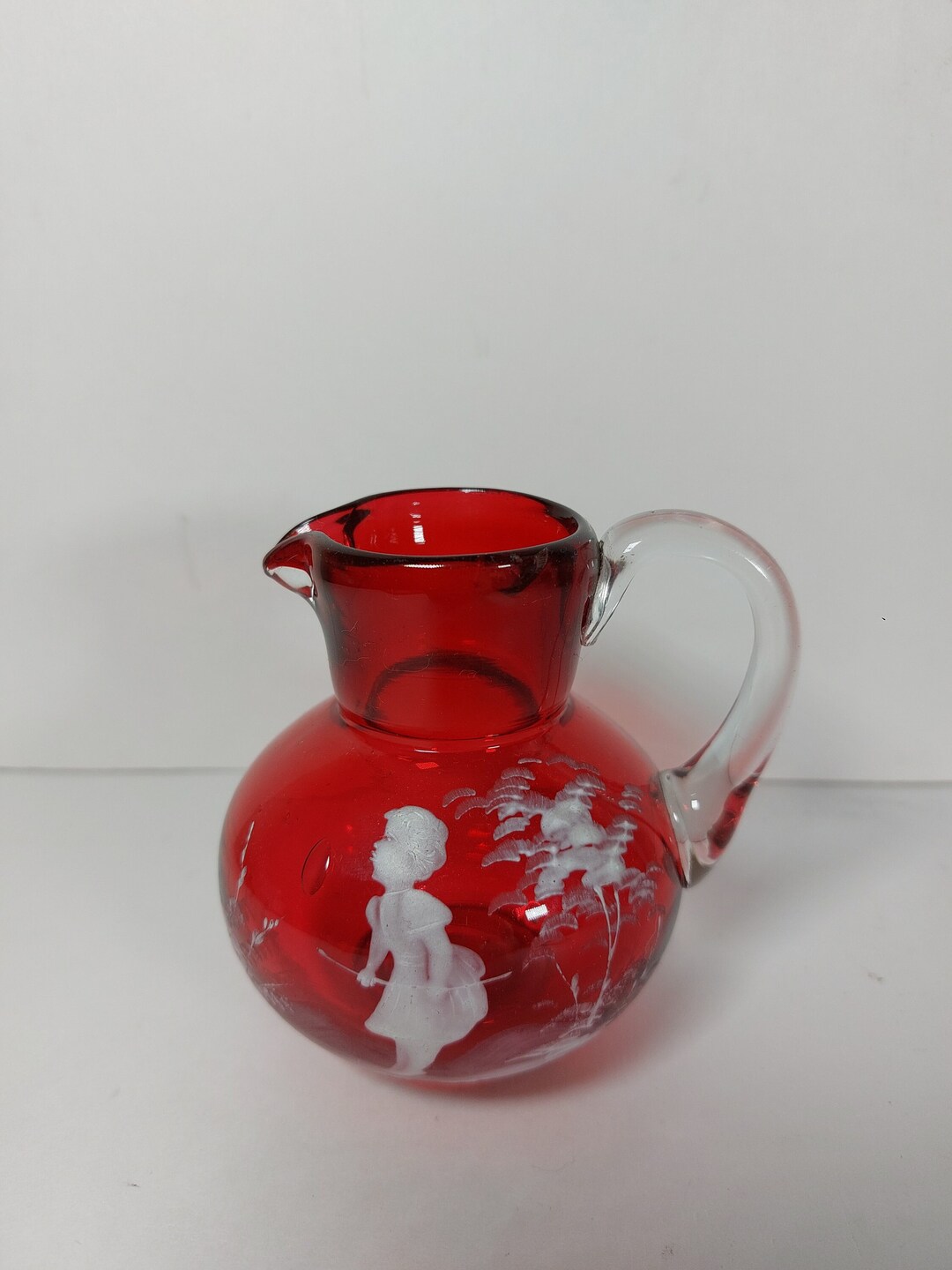 Vintage Mary Gregory Cranberry Glass Pitcher - 4" Tall - Etsy