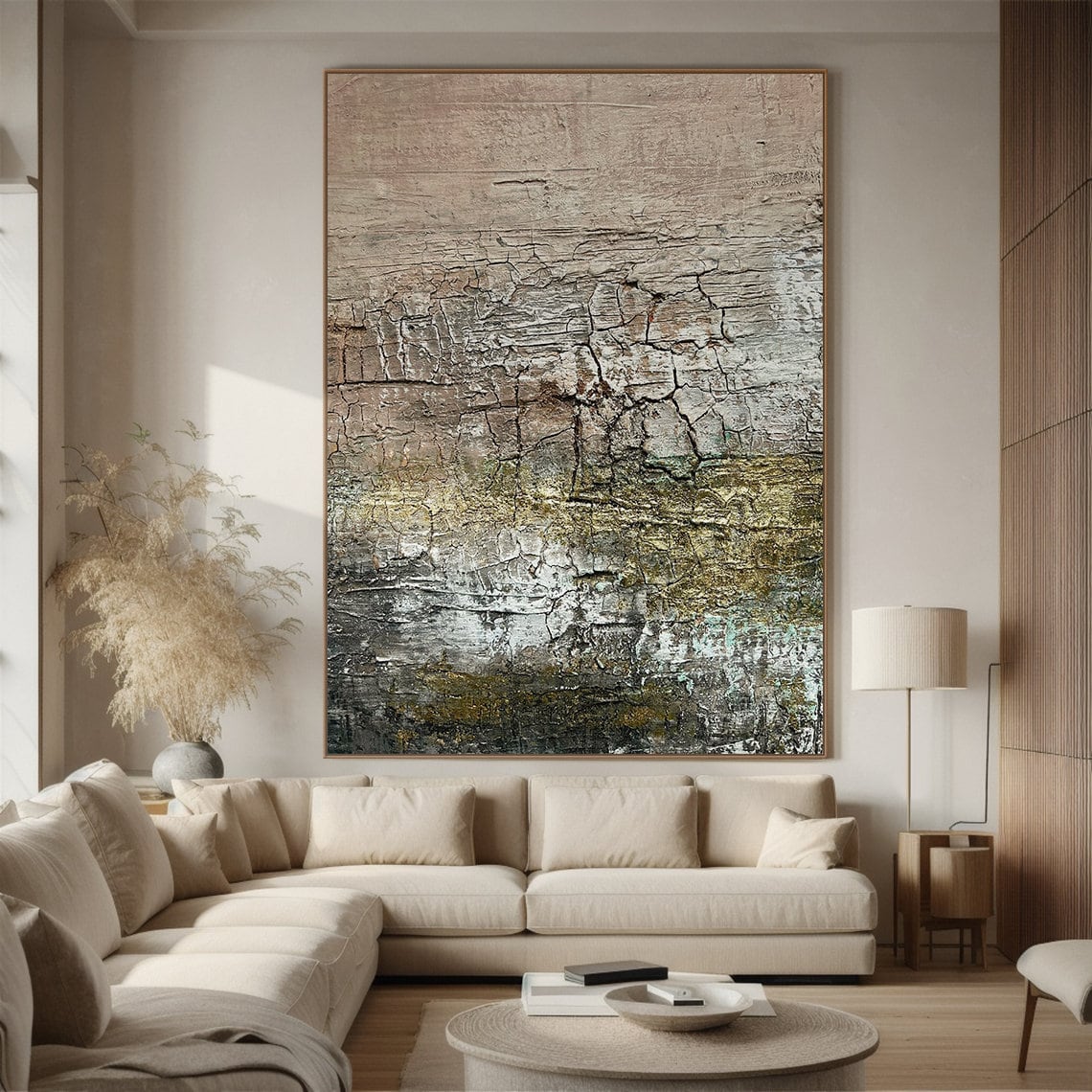 Large Vertical Brown Gold Wall Artwork,stylish Living Room Wall Art ...