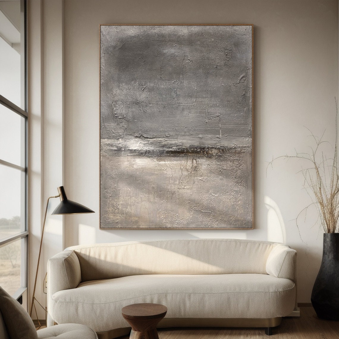 Original Gray Abstract Painting on Canvas,gray Wabi-sabi Wall Art ...