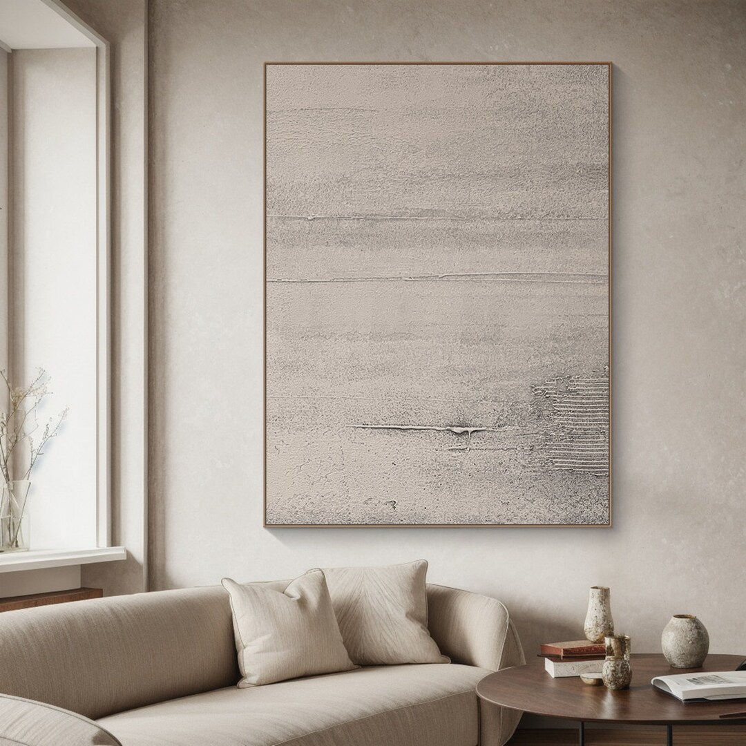 Large Beige Textured Abstract Painting, Beige Wall Art, Wabi-sabi ...