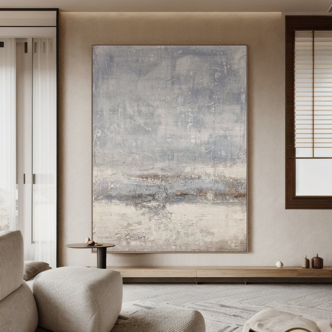 Original Blue Beige Texture Painting,vertical Abstract Wall Art,large ...