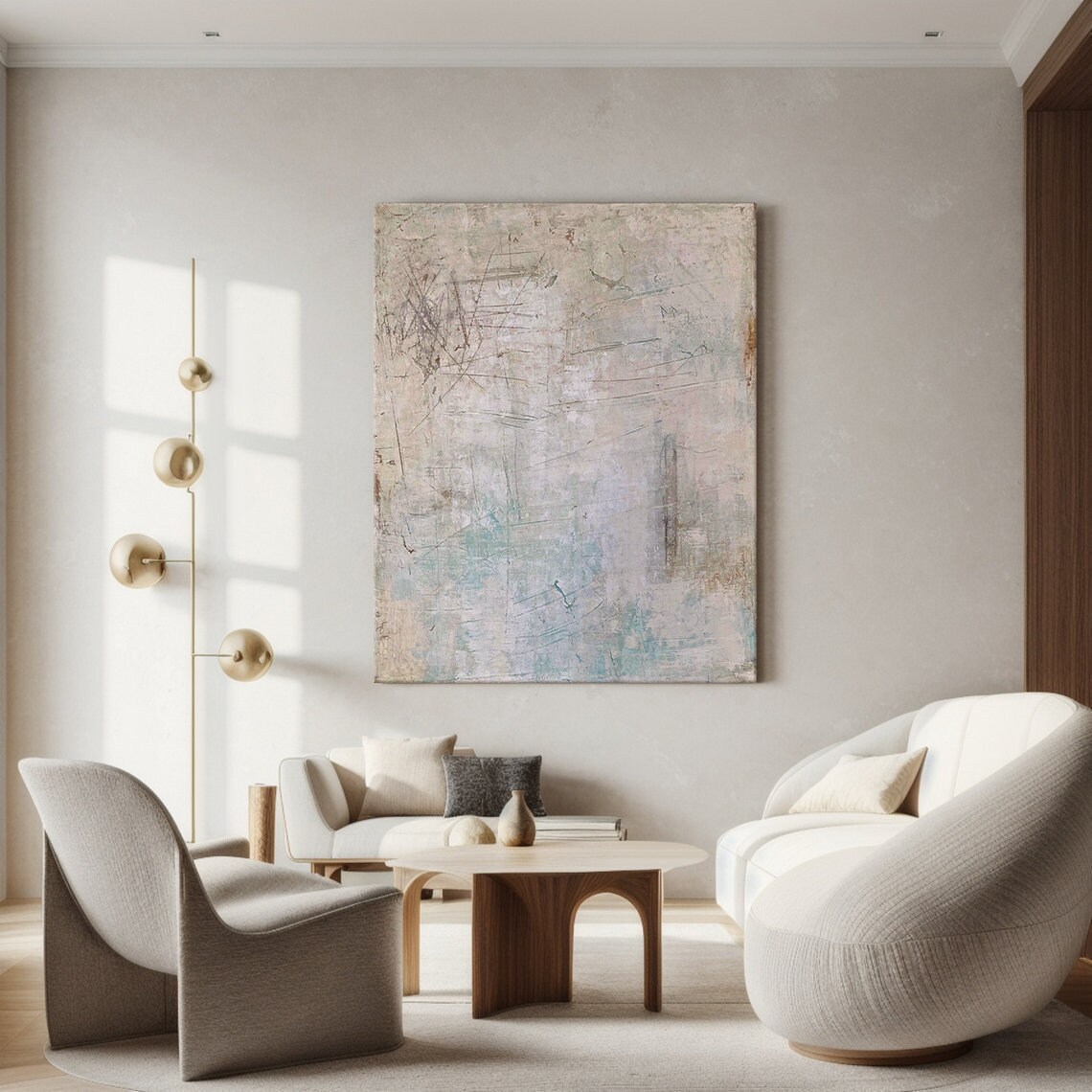 Large Original Brown Abstract Painting for Living Room, Beige Painting ...