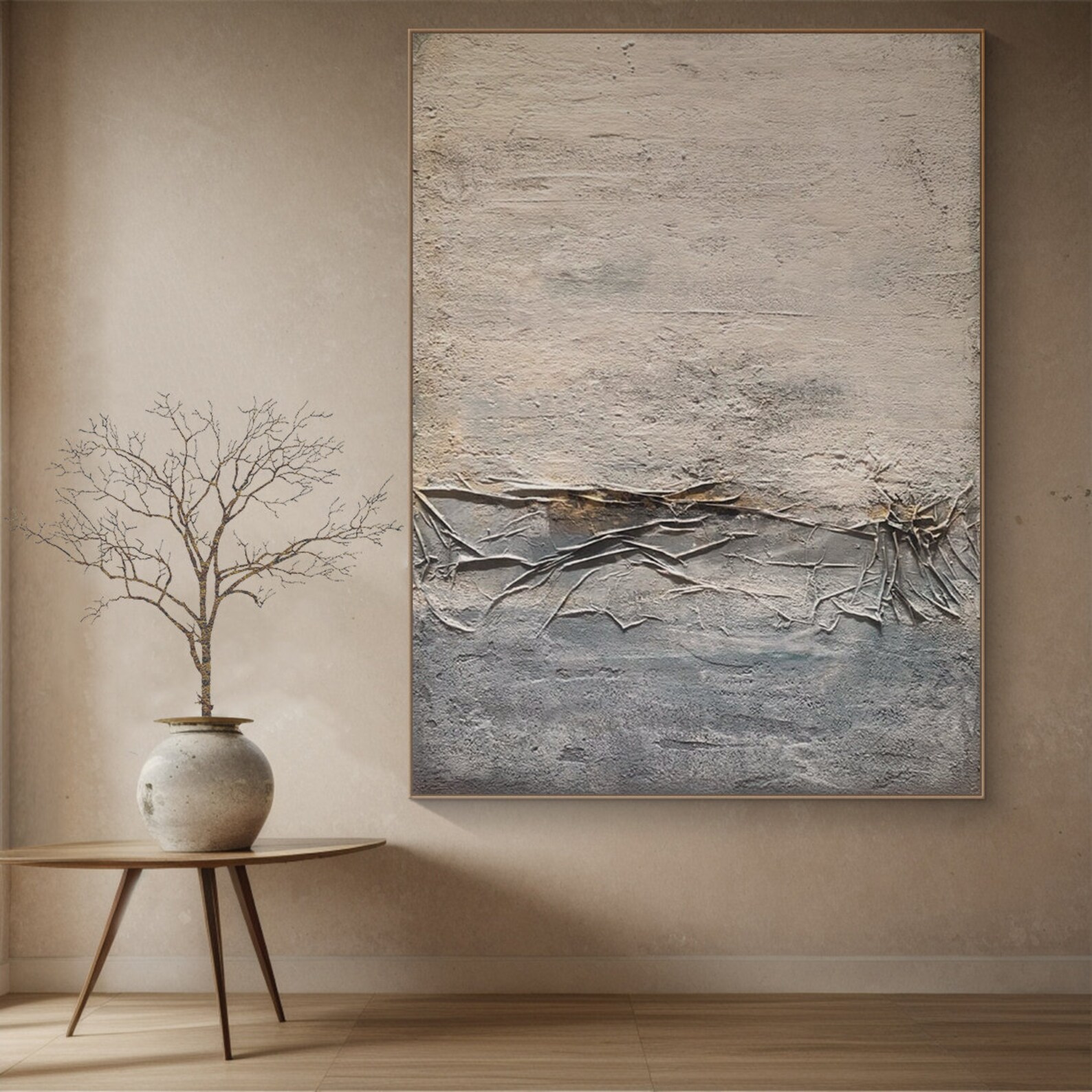 Light Blue Painting Art Abstract Painting, Beige Canvas Textured Canvas ...