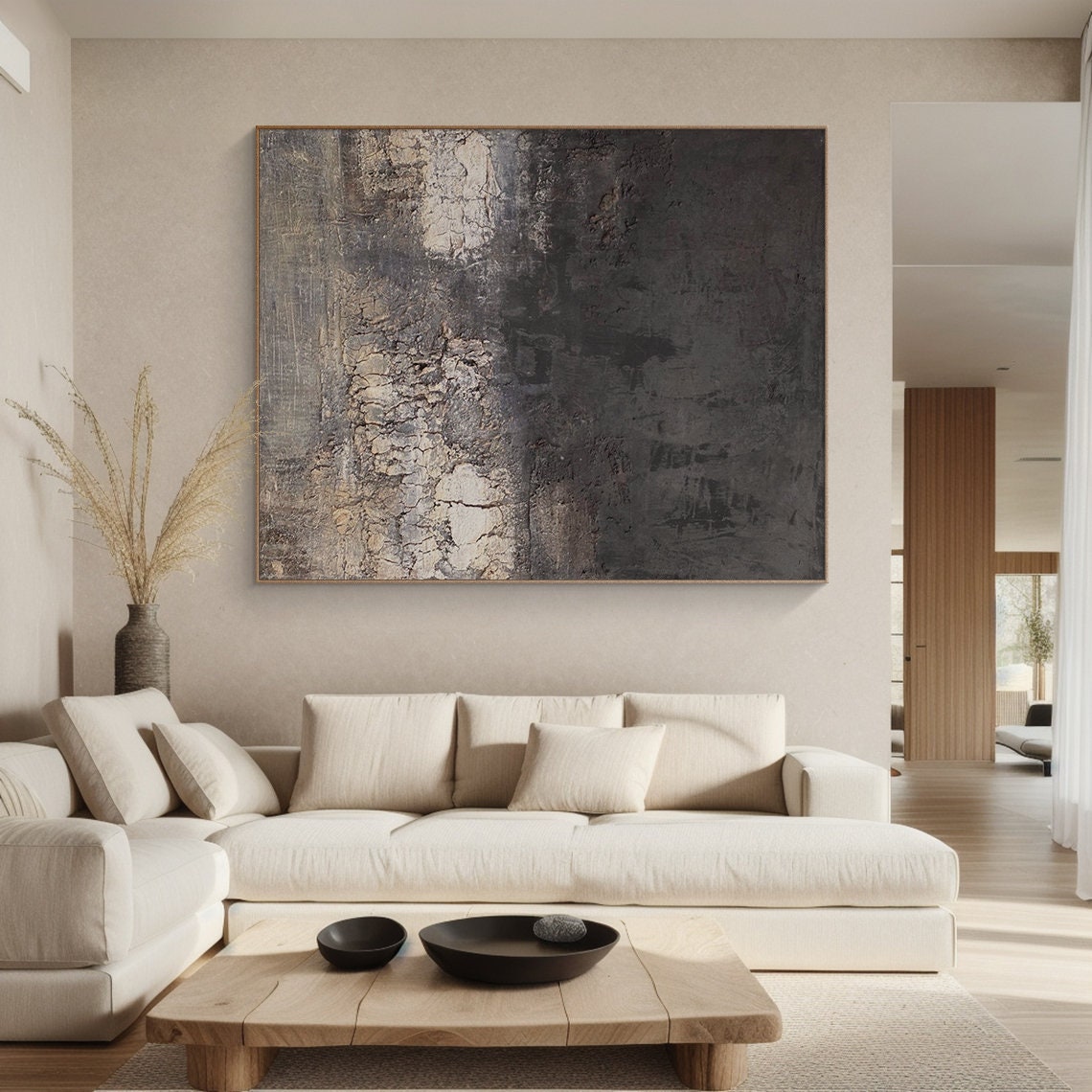 Black Texture Wall Art,wabi Sabi Wall Art,large Black Gray Abstract ...