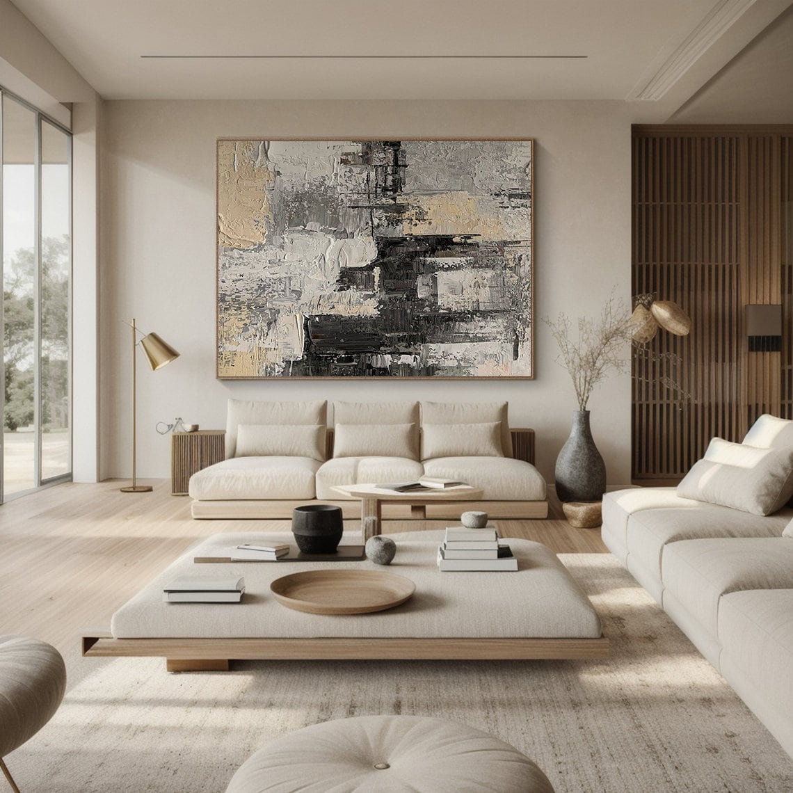 Black and Beige Textured Wall Art, Beige and Black Abstract Painting, Wabi Sabi Wall Art, Biege ...