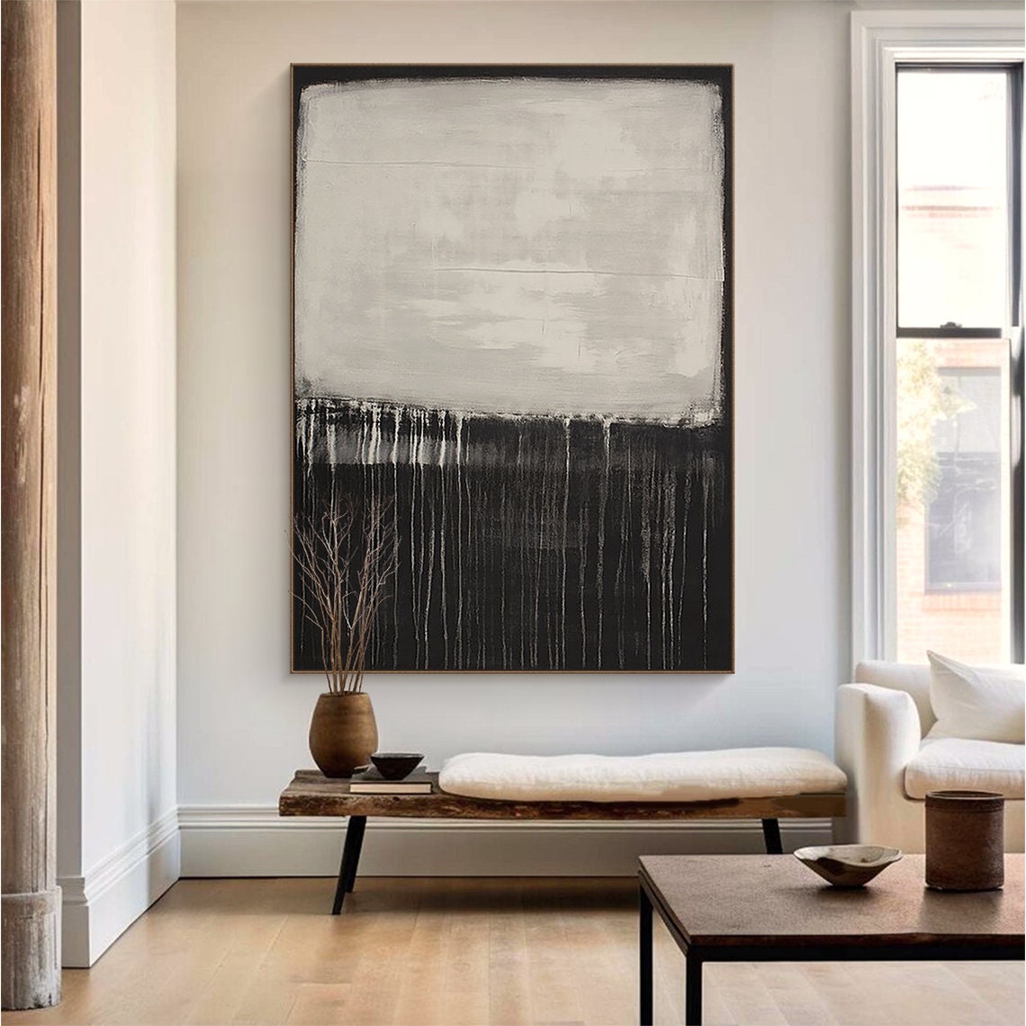 Beige and Black Abstract Oil Painting, Oversized Canvas Wall Art ...
