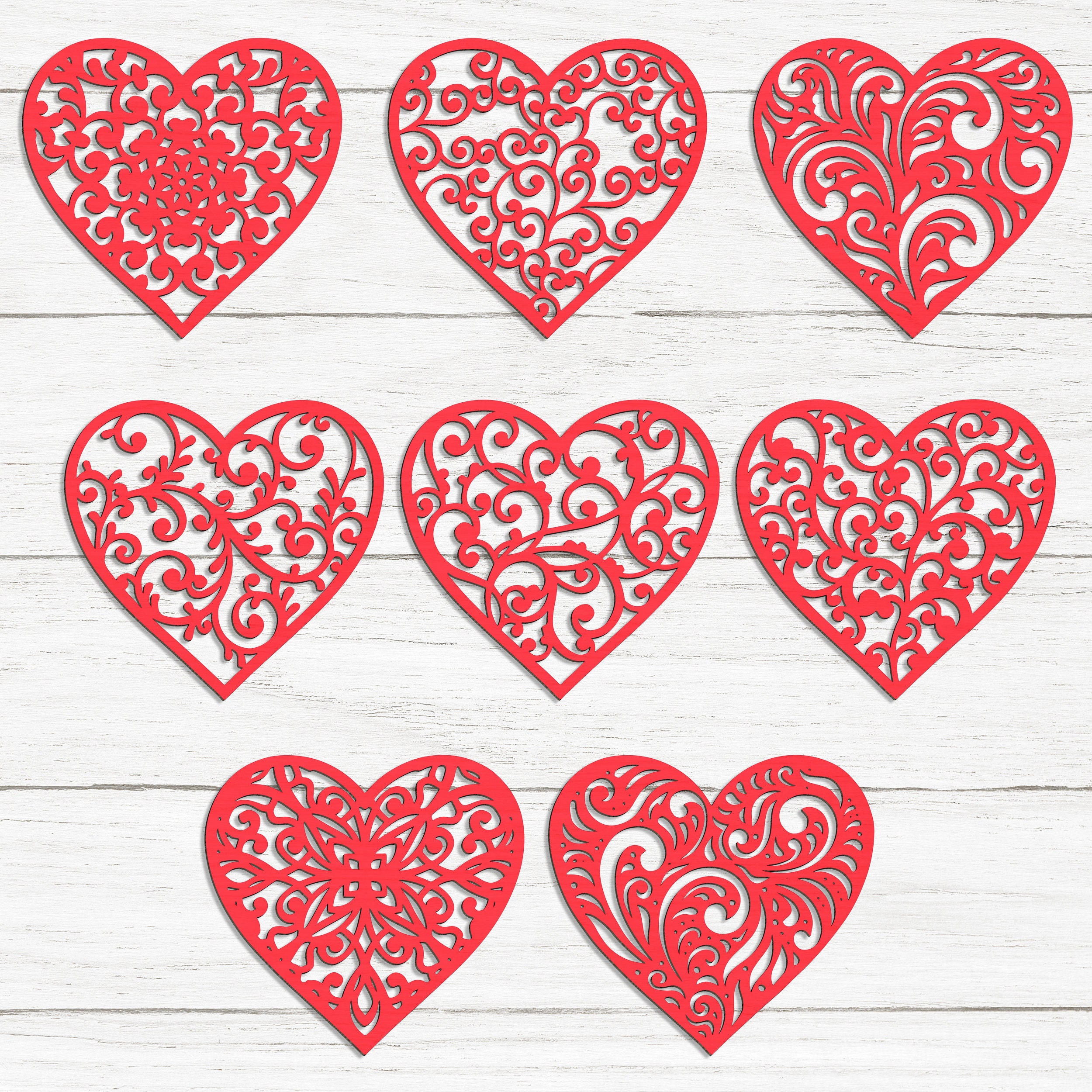 Heart SVG Set, Valentine's Cut Files, Hearts Laser Cut Cricut, 8 Heart ...