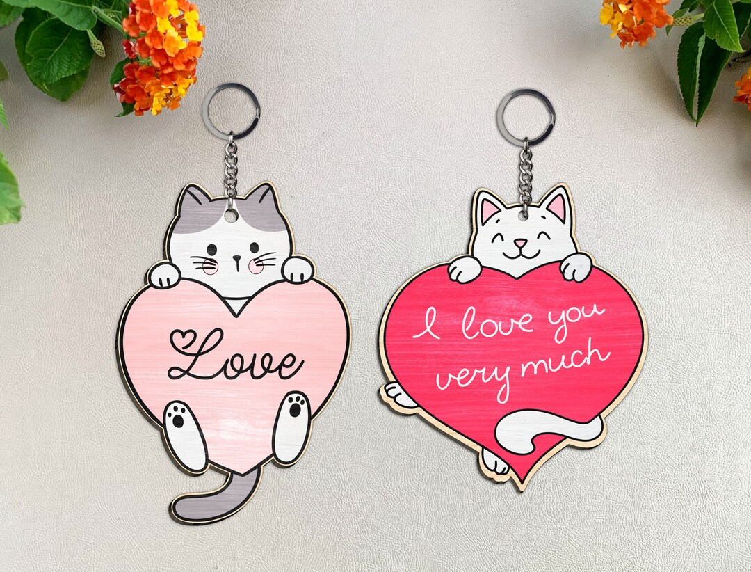 Valentine Cats Keychain SVG, Valentine Gift, Valentine Keychain Svg ...
