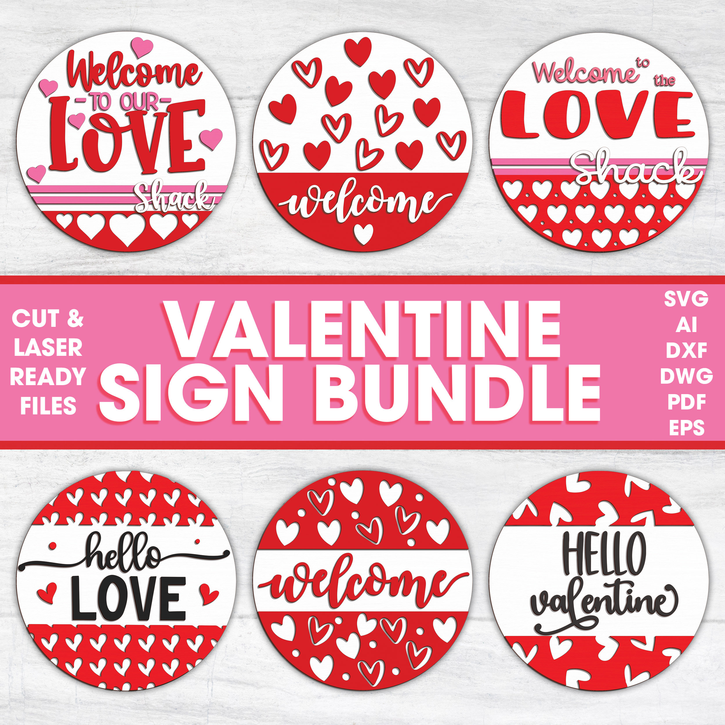 Valentines Door Hanger Bundle SVG, Door Hanger SVG, Valentines Day Door ...