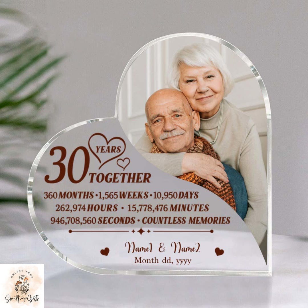 30 Years Together Custom Photo Heart Acrylic, 30th Anniversary Gift ...