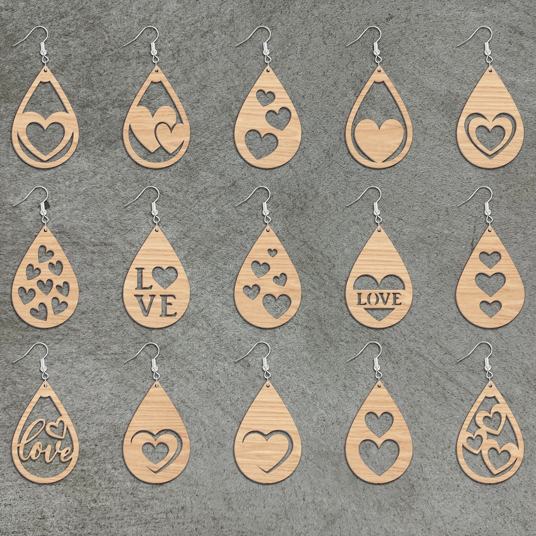 Valentine Earrings SVG Hearts SVG Earrings Heart Glowforge - Etsy