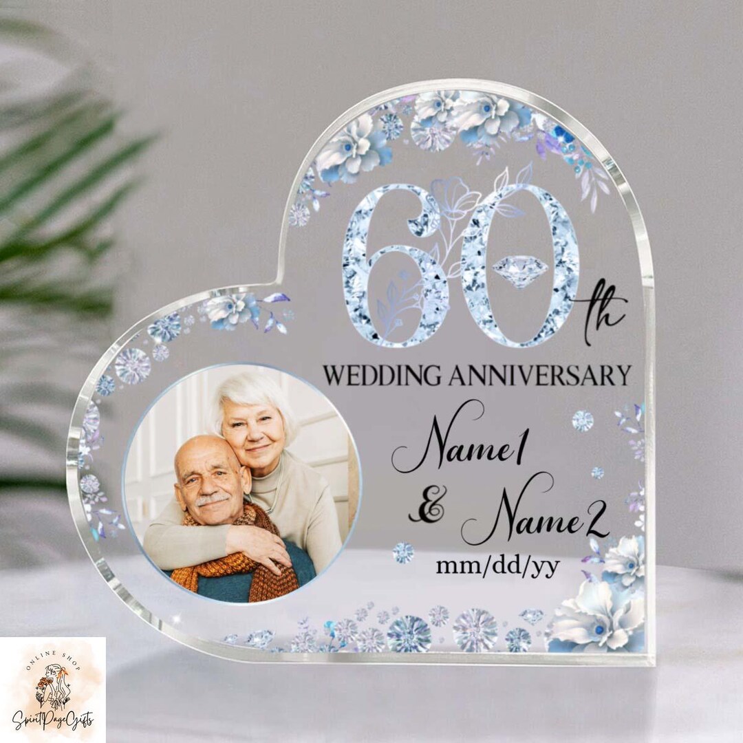 Personalized 60th Wedding Anniversary Acrylic Plaque, Diamond 60th ...
