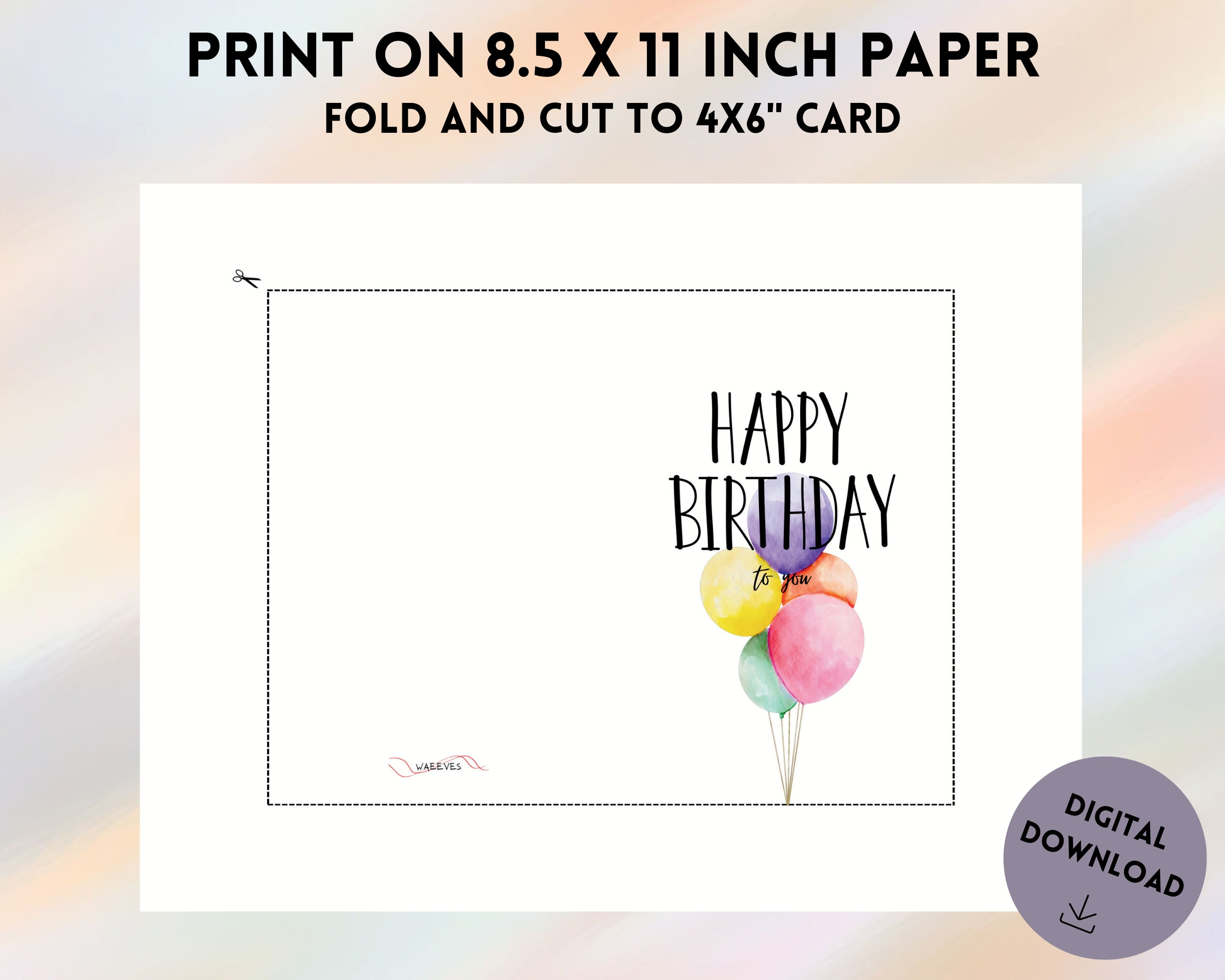 Birthday Greeting Printable Card, Instant Download, Digital Greeting ...