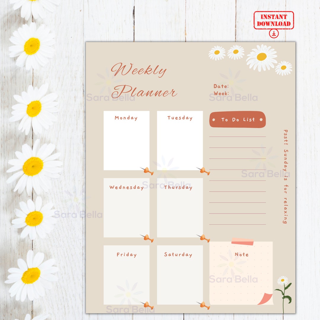 Daisy Printable Weekly Planner | Download PDF | to Do List | Floral ...