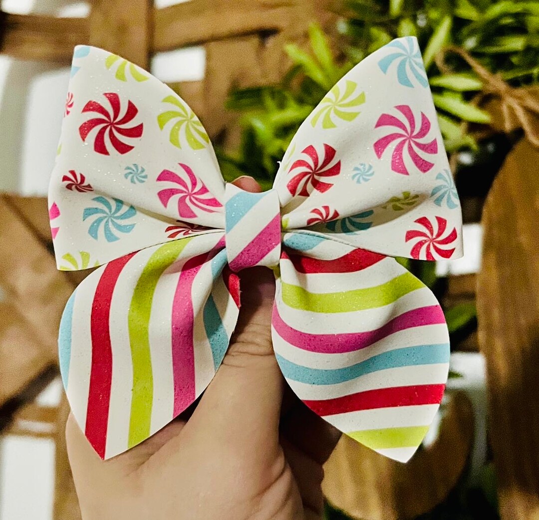 Peppermint Bow, Christmas Bow, Santa, Girl Bow, Pretty Bow, Faux ...
