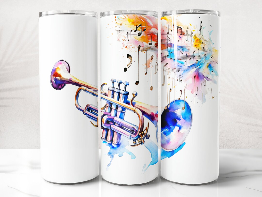 Watercolor Trumpet Tumbler Wrap PNG Design, Trumpet Tumbler Wrap 20 Oz ...